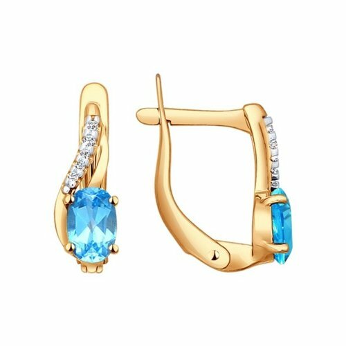 Серьги, красное золото, 585 проба, топаз, фианит