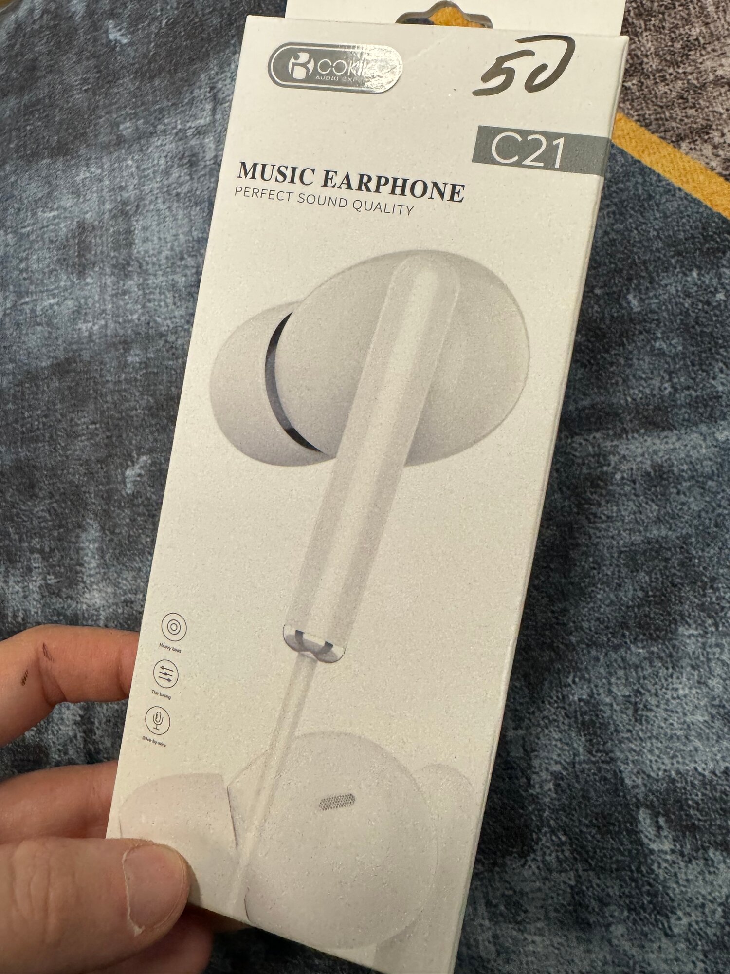 Проводные наушники капельки с микрофоном Cokike C21 (95 Дцб / 130см / 16 Ом) разъем 3.5мм для старых телефонов, магнитолы, радио, MP3-плеера, VR-оч.