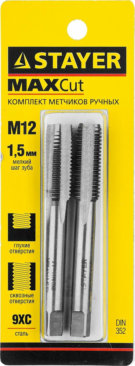 STAYER M12 х 1.5, 2 шт, комплект метчиков (28025-12-1.5-H2)