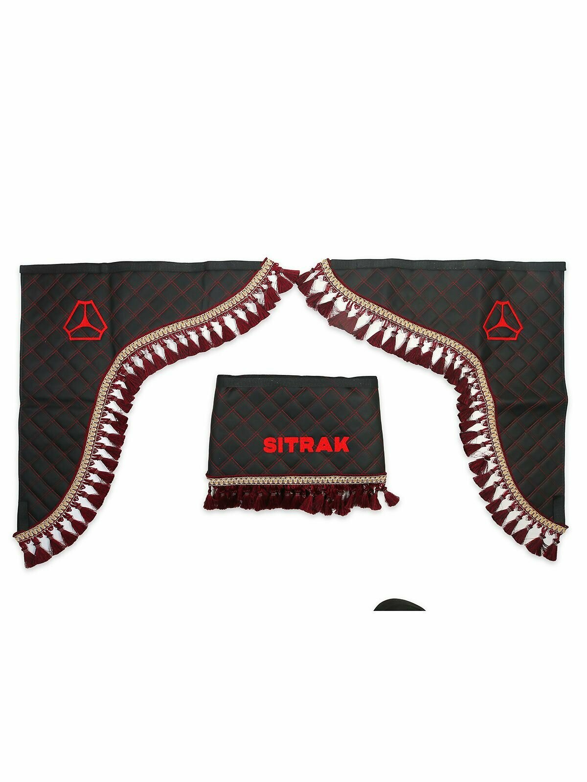 Ламбрекены. (Лобовое и боковые). Для автомобиля SITRAK. Экокожа. Черный Красная строчка (26160)