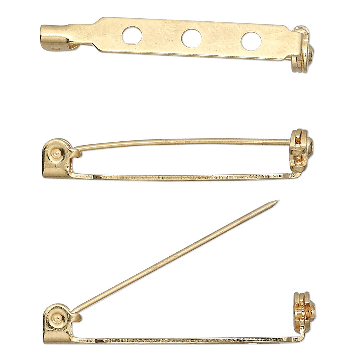 Основа для броши, 32.5мм, с фиксатором, базовый материал - сталь, позолоченная, 2 шт.