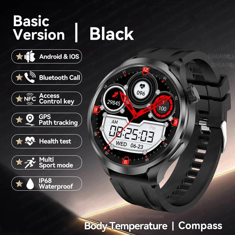 Smartwatch GUHUAVMI Black, Bluetooth Call, GPS, IP68