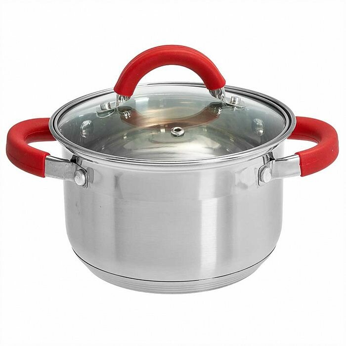 Кастрюля WEBBER BE-340/2, из нержавеющей стали со стеклянной крышкой, 2,2 л, 16 см.