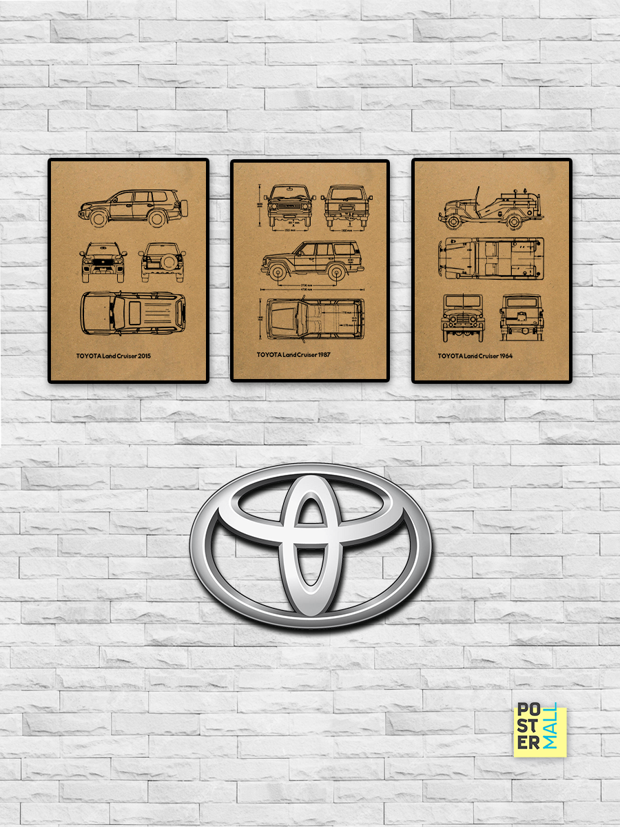 Набор постеров А4 - чертежи авто Toyota Land Cruiser (3 крафт плаката А4)