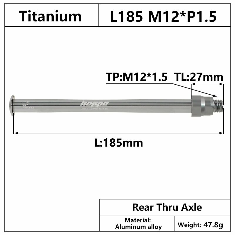 HEPPE сквозной мост для велосипеда MTB/шоссейный titanium color L185 M12x1.5 TL27