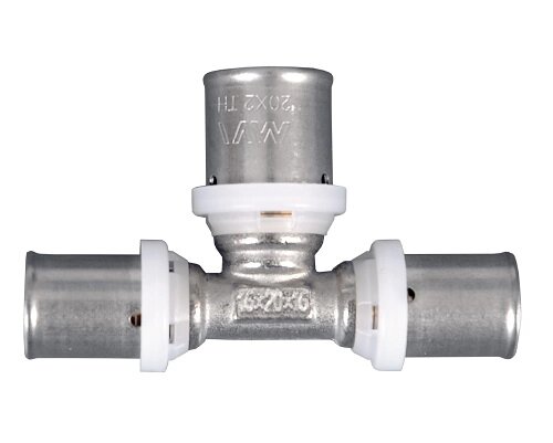 MVI Тройник переходной 20 х 16 х 16 для металлопластиковых труб под пресс