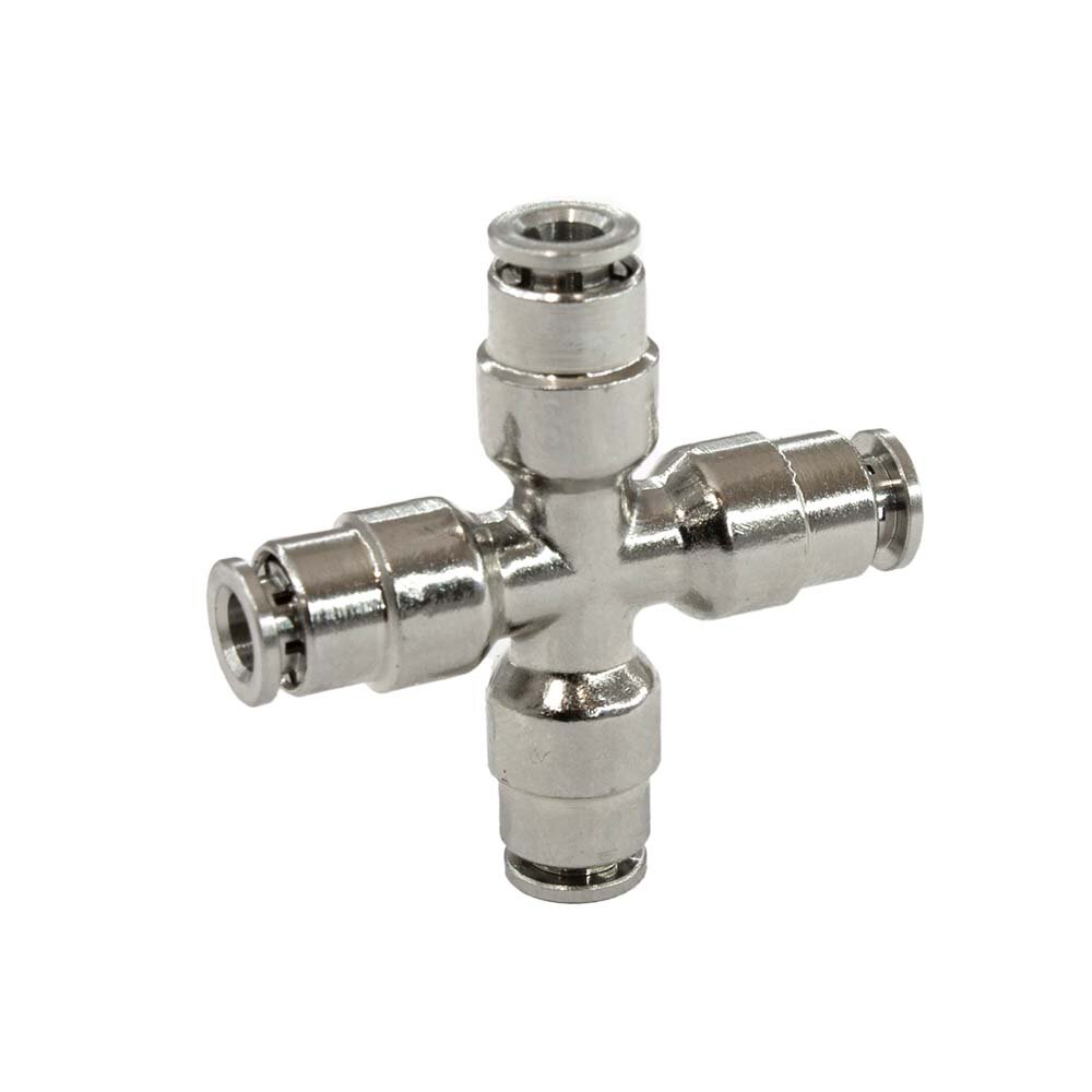 Пневмофитинг цанговый X-образный переходной Cn-X4 для полиуретановых и рильсановых трубок, Арт. 5406