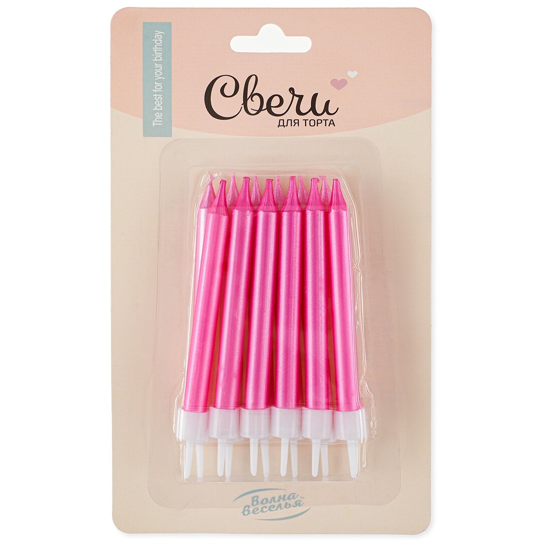 Свечи Барби, Металлик, 0,75*7 + 2 см, 12 шт. с держат.