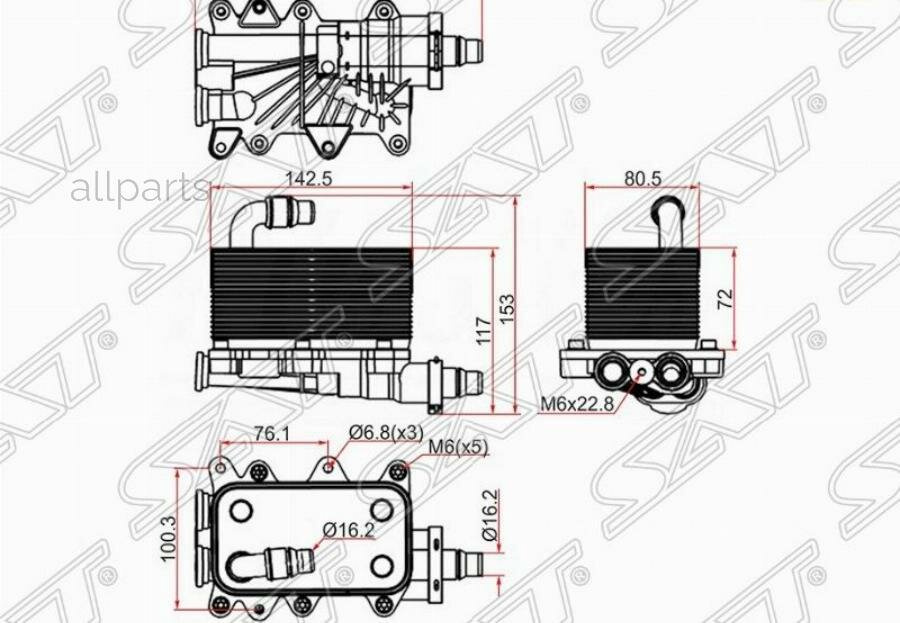 SAT ST-17217803830 Радиатор масляный BMW 5-SERIES E60/61 03-/7-SERIES E65/E66/E67/E68 01-/X3 E83 04-