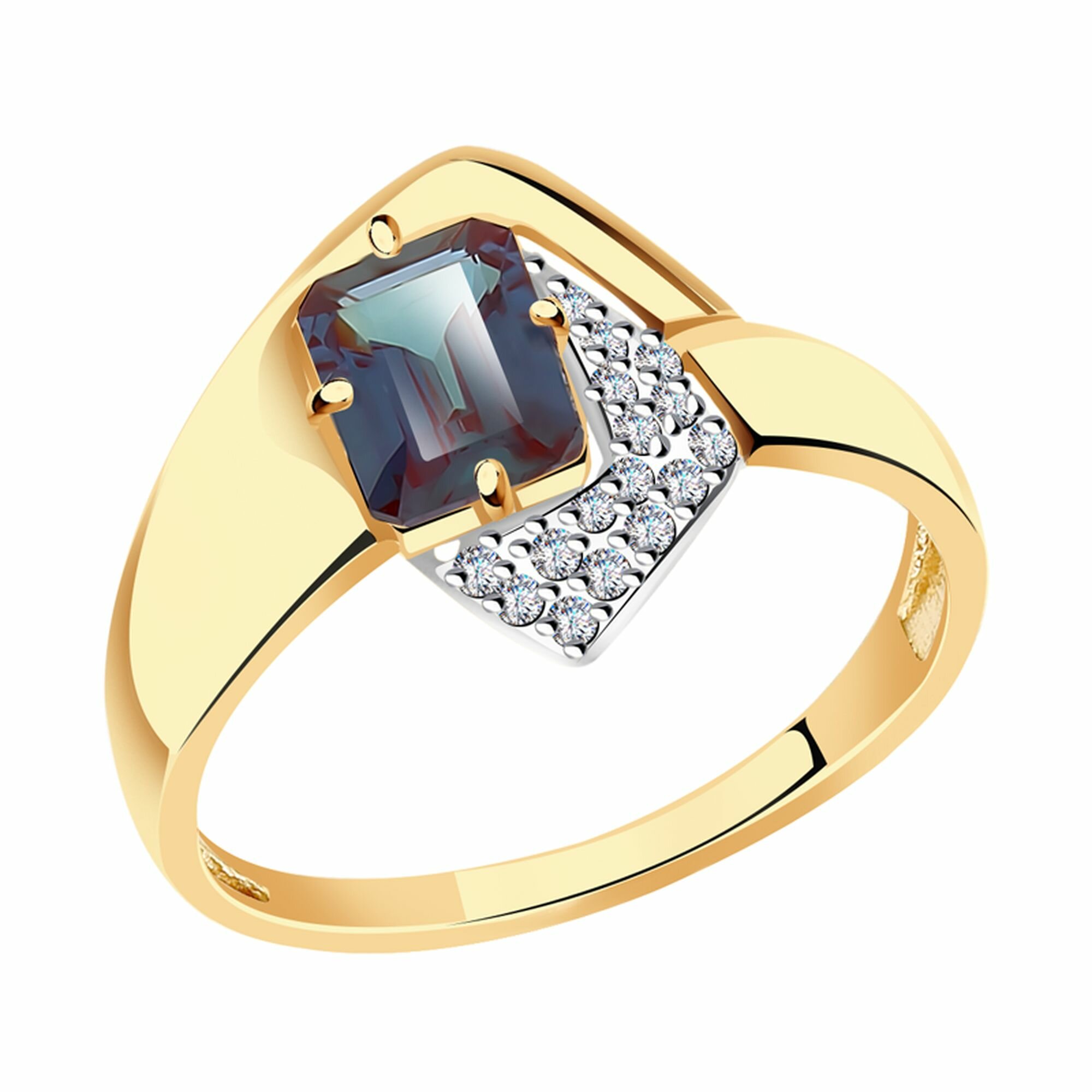 Кольцо, красное золото, 585 проба, бриллиант, александрит