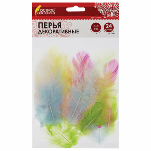 Остров сокровищ Перья декоративные "Карнавальные", 5-8 см, 24 шт, 6 цветов, пастель, ассорти sela25