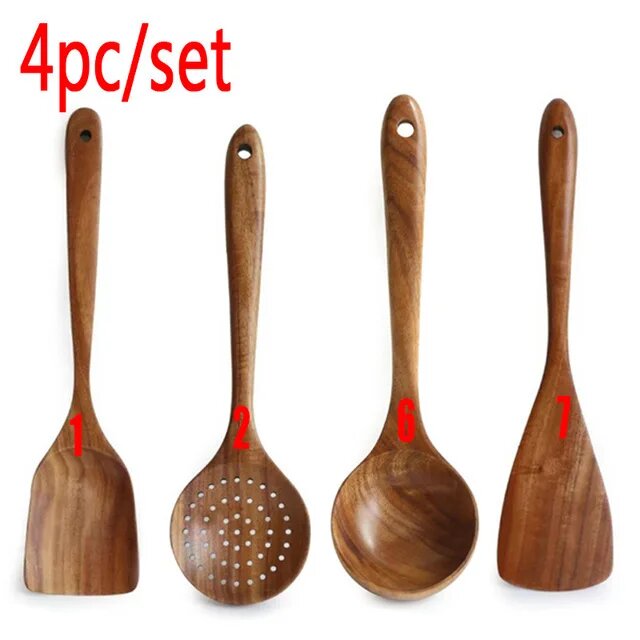 Деревянные кухонные ложки из тика, 4 шт.