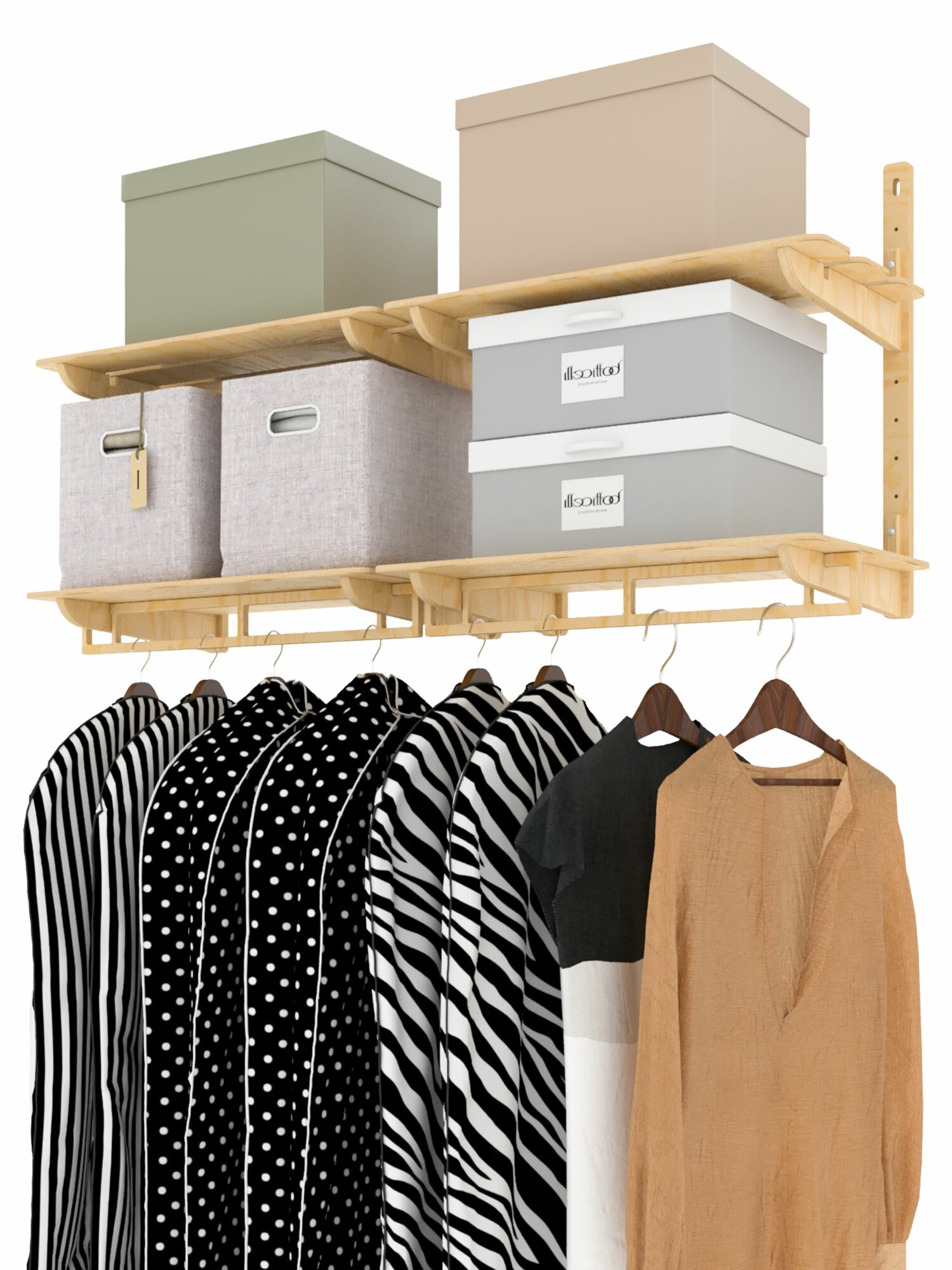 Настенная деревянная гардеробная система хранения для одежды и вещей