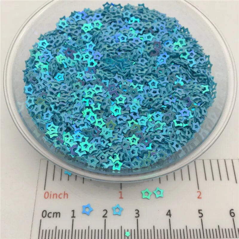 Блестки звезды бирюзовые 3 мм, 20г, ab blue