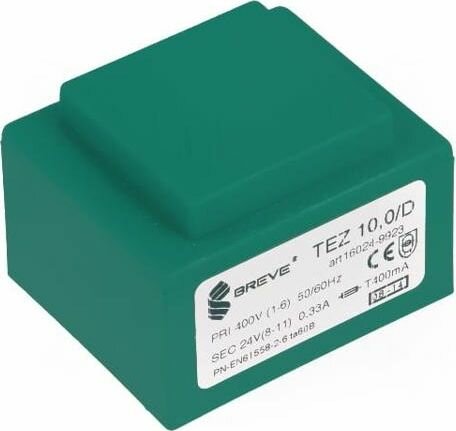 Трансформатор BREVE TEZ10/D400/24V залитый 10ВА 400ВAC 24В 416,6мА PCB IP00 280г 1 шт
