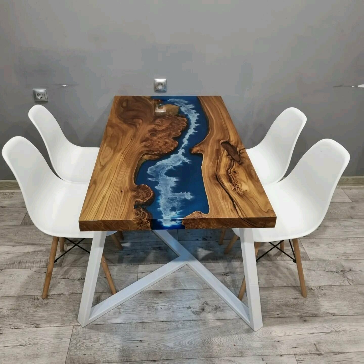 Стол-река "EasyLOFT" в стиле лофт, Каповый карагач, 140х75х75 см.