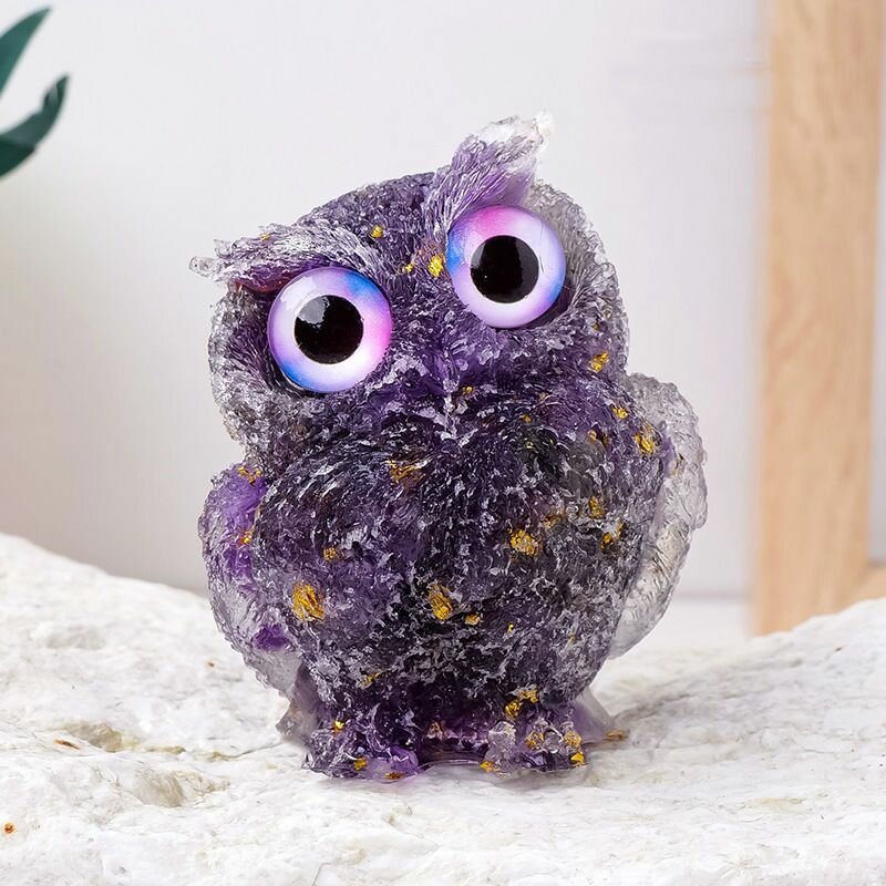 Хрустальная статуэтка совы из натурального камня и смолы для фэн-шуй, медитации и украшения интерьера