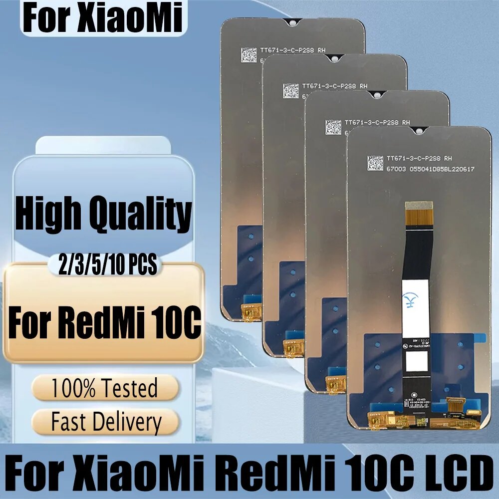 3/5/10 шт, высокое качество для Xiaomi Redmi 10c, ЖК-дисплей с цифровым преобразователем сенсорного экрана в сборе для Redmi 10c, ЖК-дисплей 220333 QBI дисплей с рамкой 3 PCS No Frame