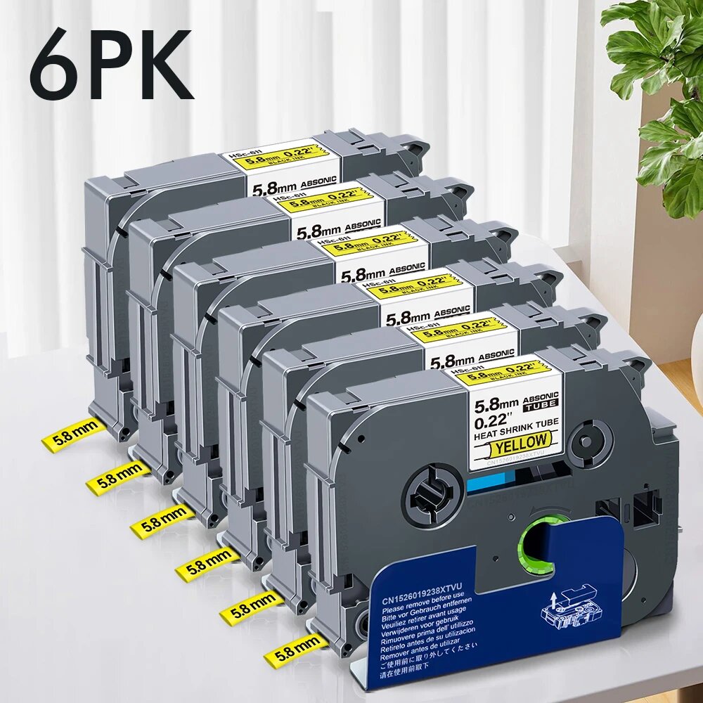 Термоусадочная лента Absonic для Brother HSe221 HSe211 HSe231 5,8/8,8/11,7 мм 6 шт. HSe611 Yellow