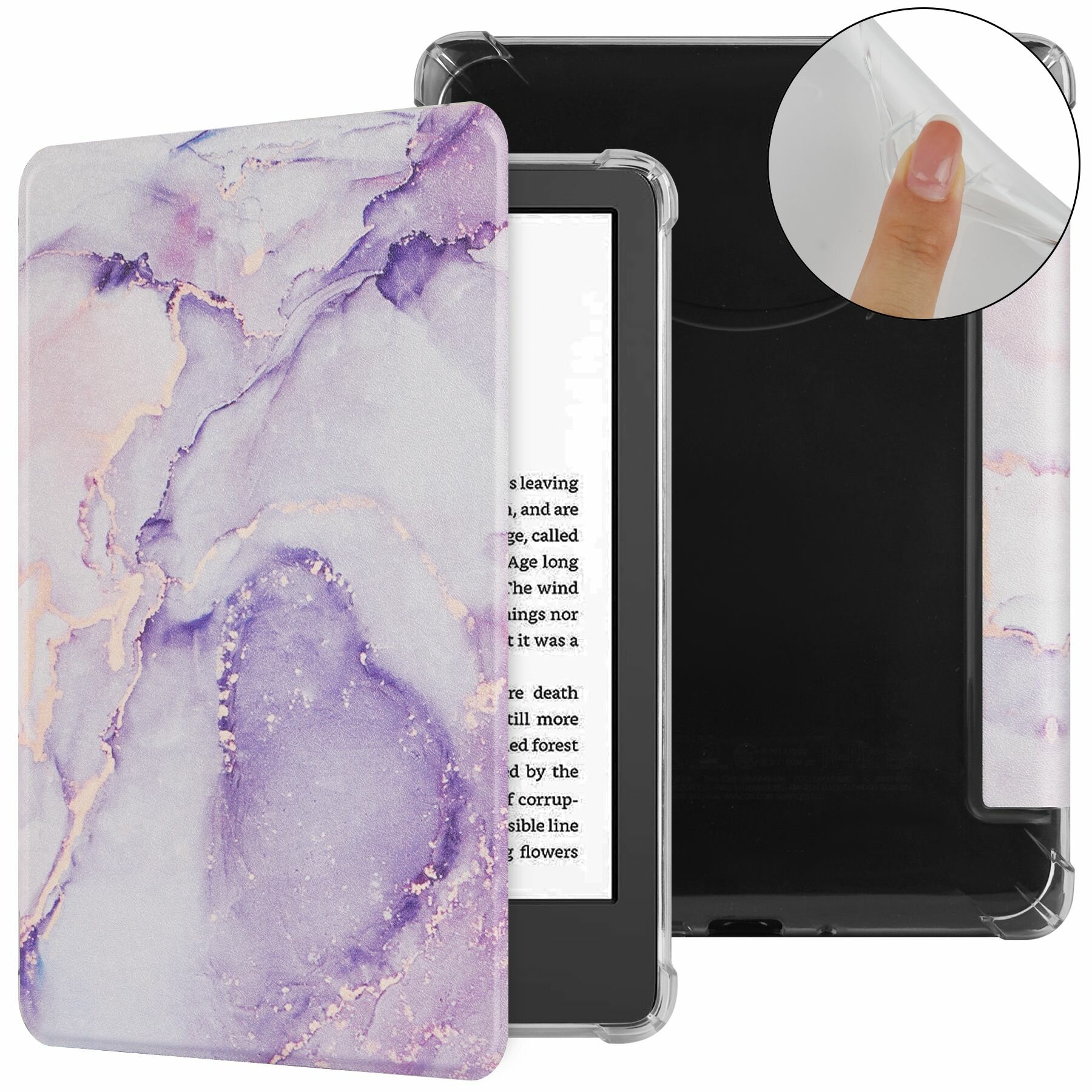 Чехол-книжка CLEAR TPU для Amazon Kindle PaperWhite 5 (6.8", 2021 г, модель M2L3EK / M2L4EK) Marble Purple