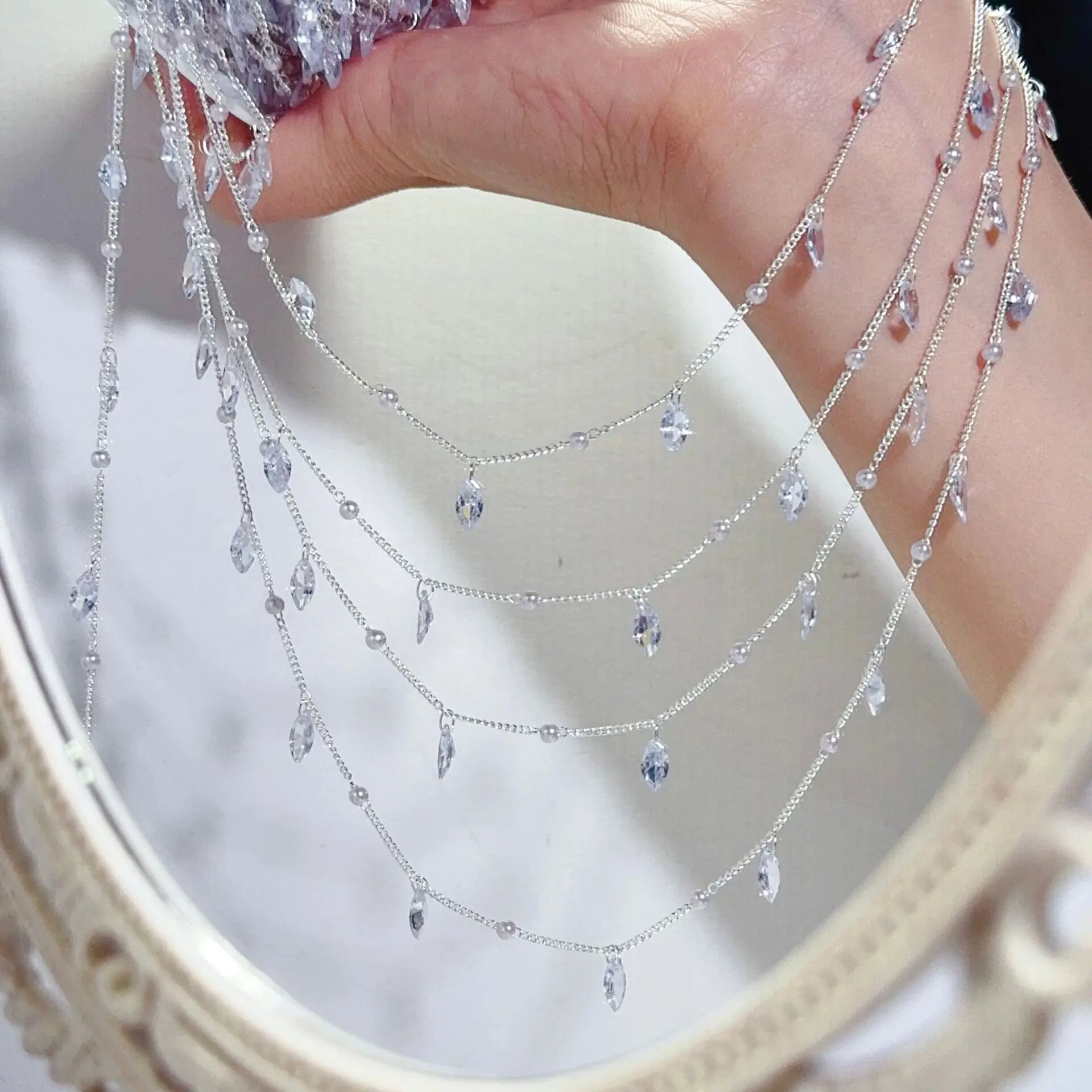 YUTOPIE Лавандовый Циркон Кулоны Медными Цепочками 2Meters(1Meterx2), Silver Color 2