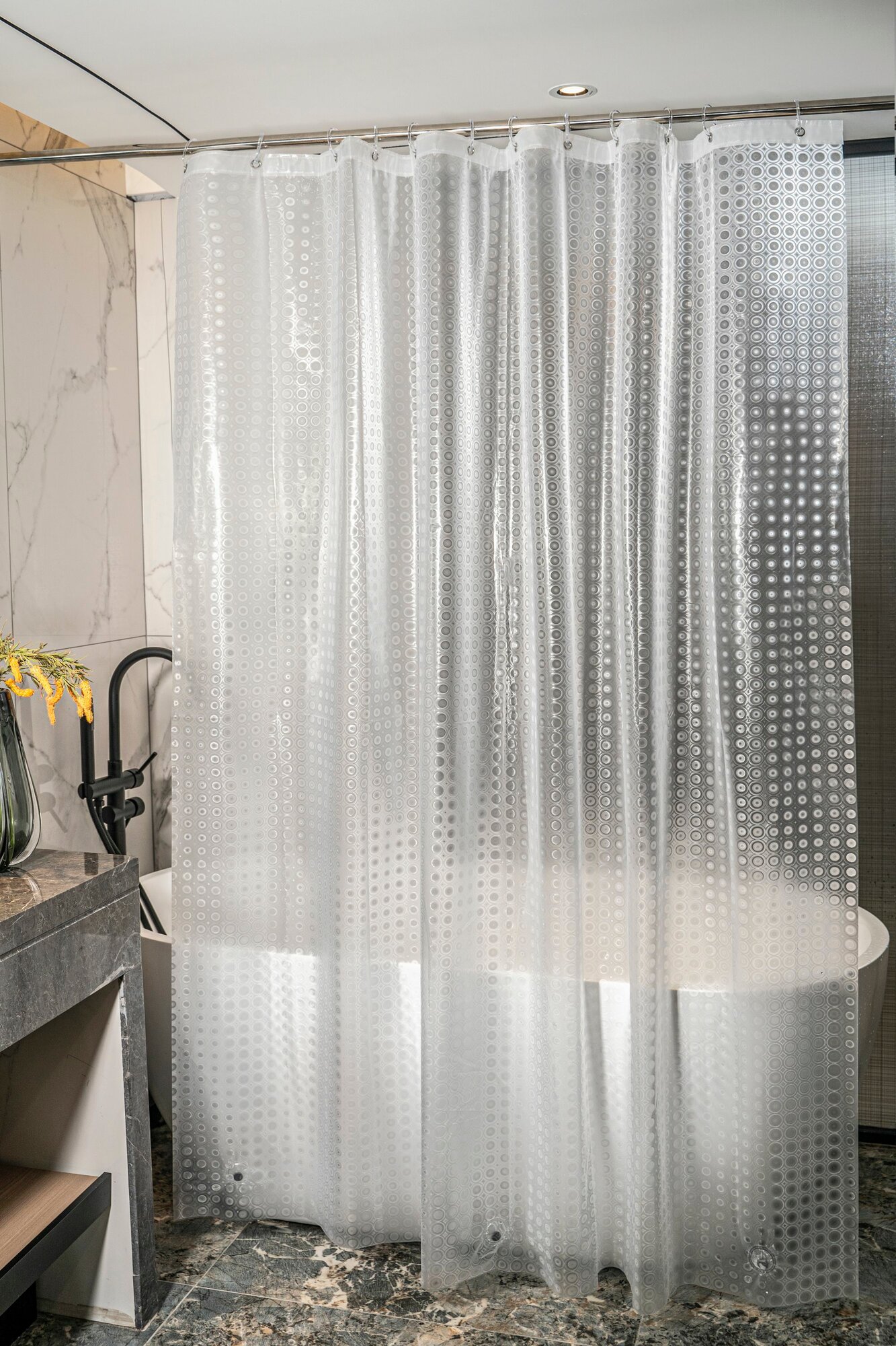 Штора для ванной 180х180 PEVA MS1019 с кольцами 3D прозрачный