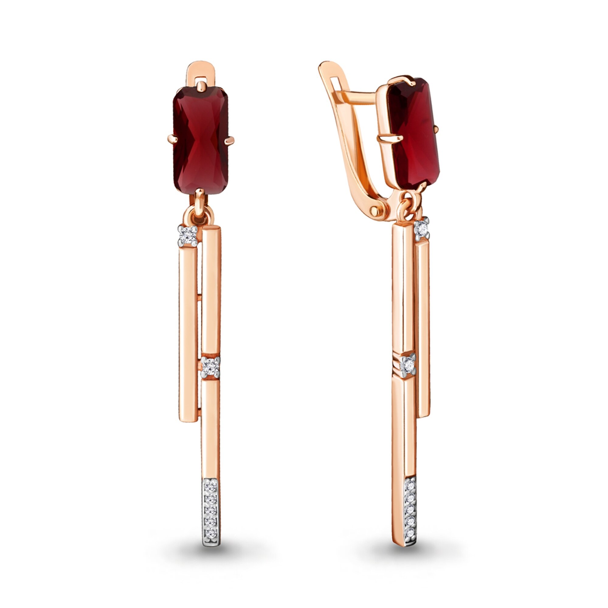 Серьги, серебро, 925 проба, золочение, гранат, фианит