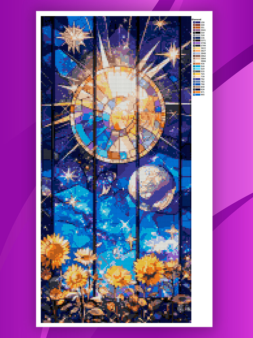 Алмазная мозаика без подрамника - вышивка Ночь 30 х 60 см