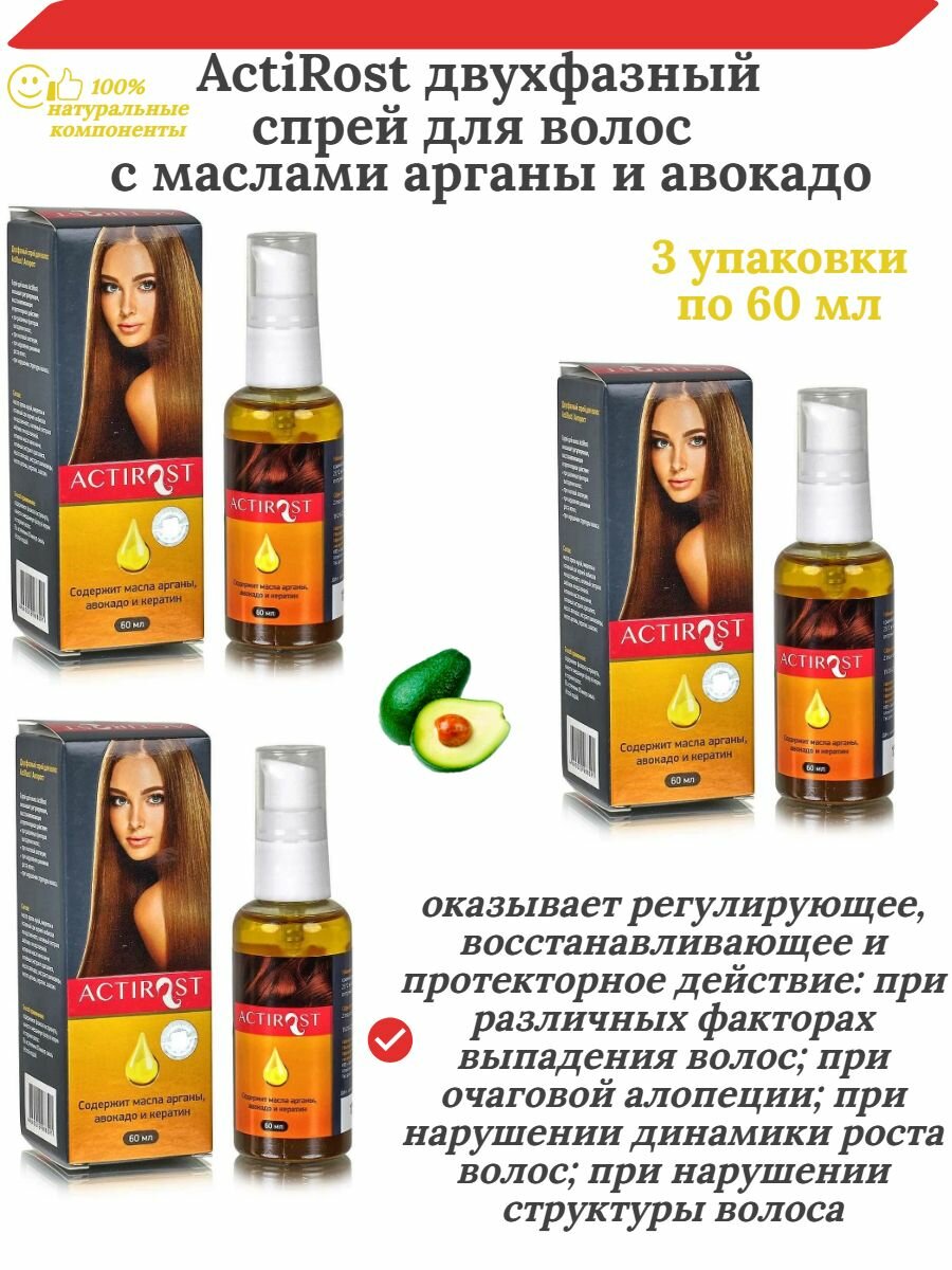 ActiRost двухфазный спрей для волос с маслами арганы и авокадо, 60 мл, 3 упаковки