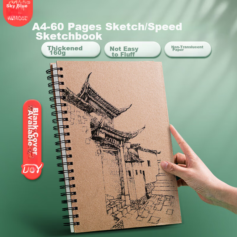 Kongse Thick Hard Cover Spiral Sketchbook, A4 Size, for Art Students, Quick Drawing Pad, Kindergarten Children's Drawing Book, Elementary School Students' DIY Hand-Drawn Sketchbook, Watercolor And Marker Drawing Pad, A4 Blank Notebook, Art Sketching