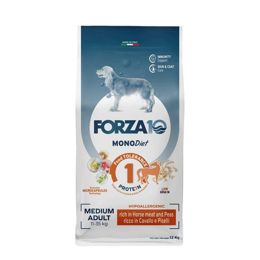 Сухой корм для собак средних пород Forza10 MonoDIET Adult MEDIUM Dog Horse / Peas, гипоаллергенный, из конины 12 кг