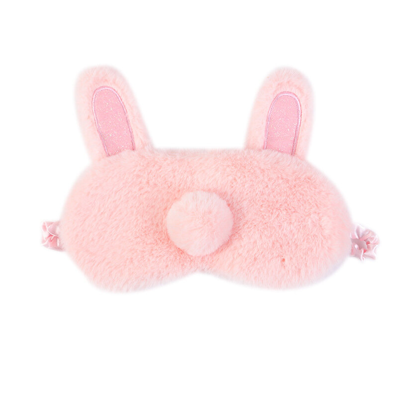 Маска для сна с милым кроликом, плюшевая маска для сна, мягкая мультяшная повязка на глаза с хвостиком из помпона, регулируемый козырек для детей и взрослых, дышащая дорожная повязка для сна