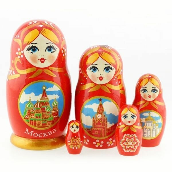 Матрёшка 100*55 мм Столица России Москва 5-и кукольная красная