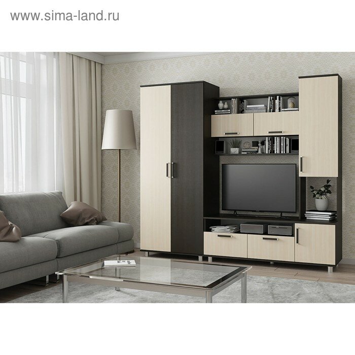 Гостиная «София-3», 2000×2200×500 мм, цвет венге/дуб молочный