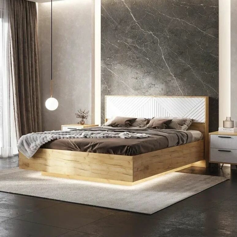 Флэш Кровать парящая 1,6м (ортопед металл) (Браш Вайт/Дуб Крафт)