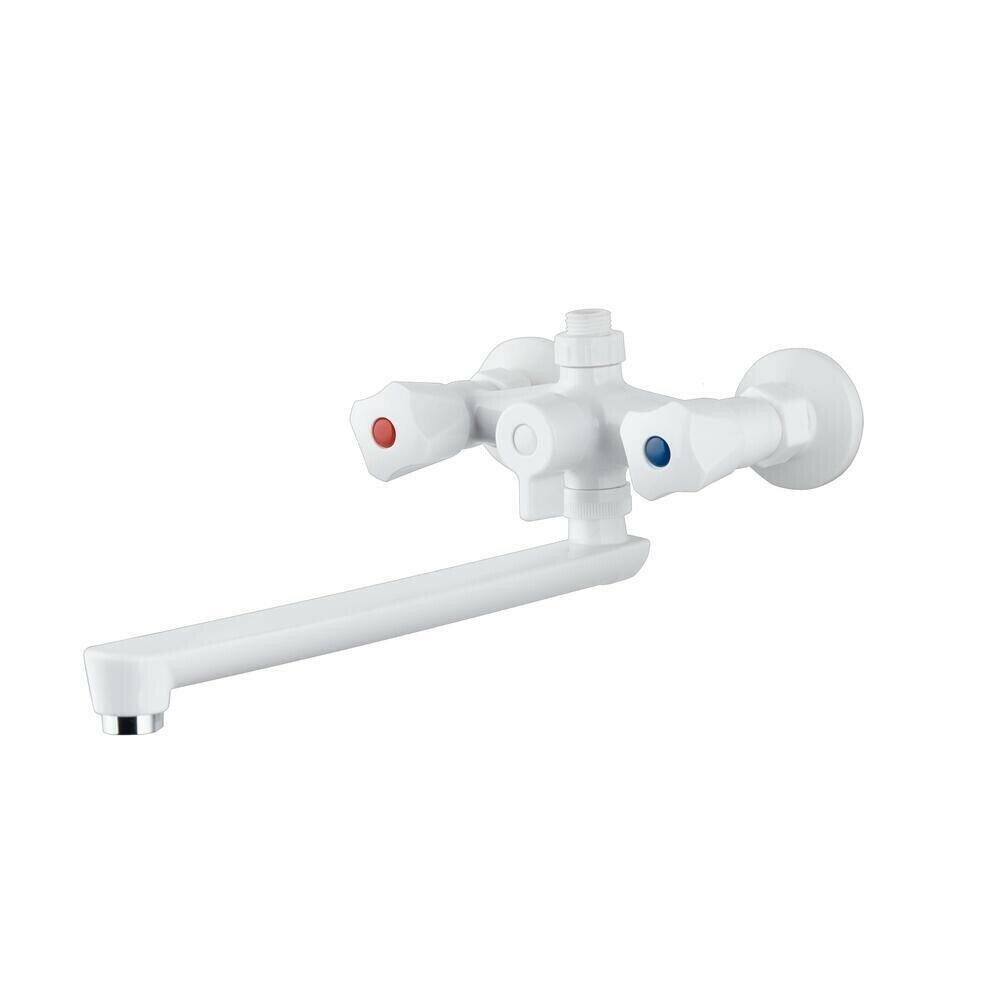 Смеситель для ванны РМС PL белый двухвентильный с длинным изливом без лейки (PL4-140P)