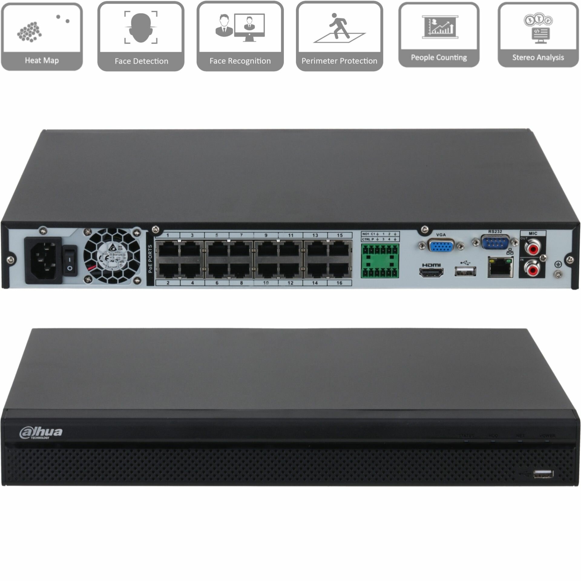 Dahua DH-NVR4216-16P-4KS3 - 16 канальный видеорегистратор IP для камер видеонаблюдения, NVR регистратор сетевой с PoE