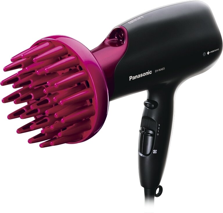 Фен для волос Panasonic EH-NA65 , мощность 2000 Вт, 2 насадки, черный, розовый