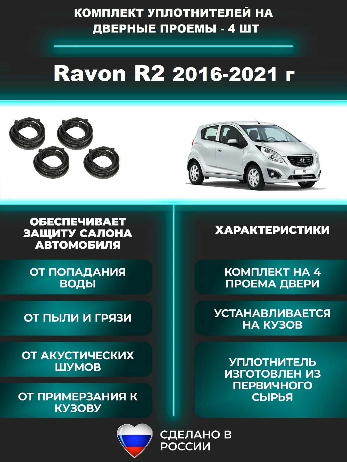 Комплект уплотнителей на проемы дверей Ravon R2 2016-2021 гг, Равон Р2