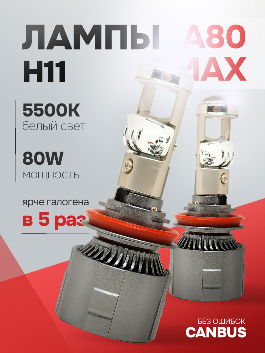 Светодиодные мини линзы H8 H11 A80 / 80Ватт мощность