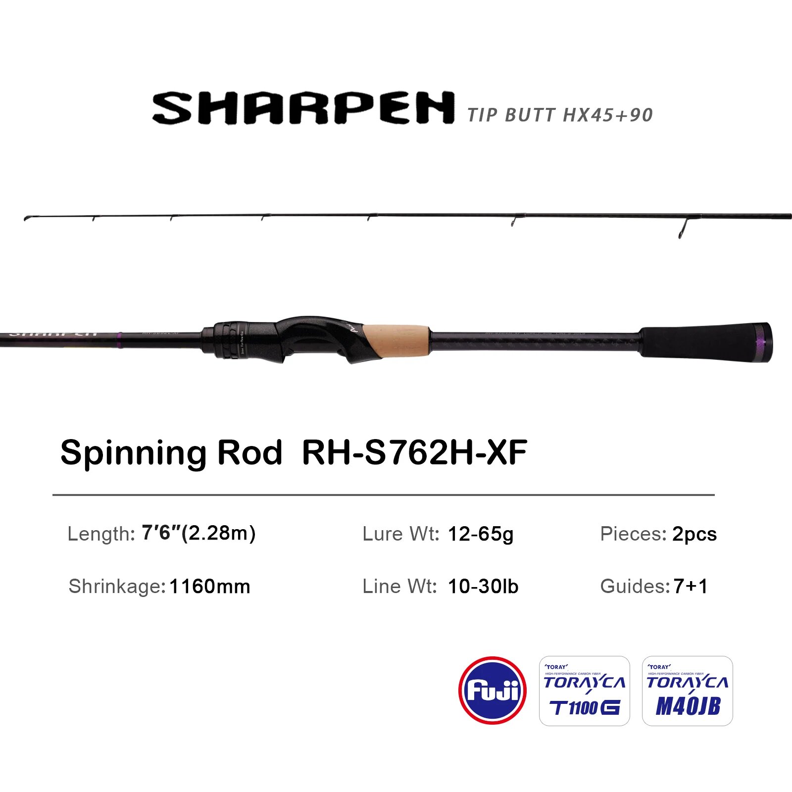 Удилище спиннинговое SHARPEN RH-S762H-XF 7'6" 2.28м