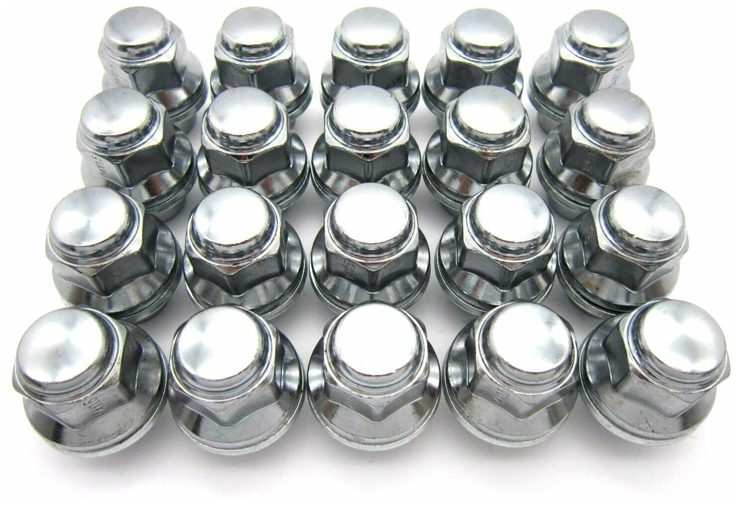 Гайки колесные M14X1,5 под 21 ключ, хром высота 37,5 мм Прессшайба, диаметр носика 18,5 мм, 20 шт.