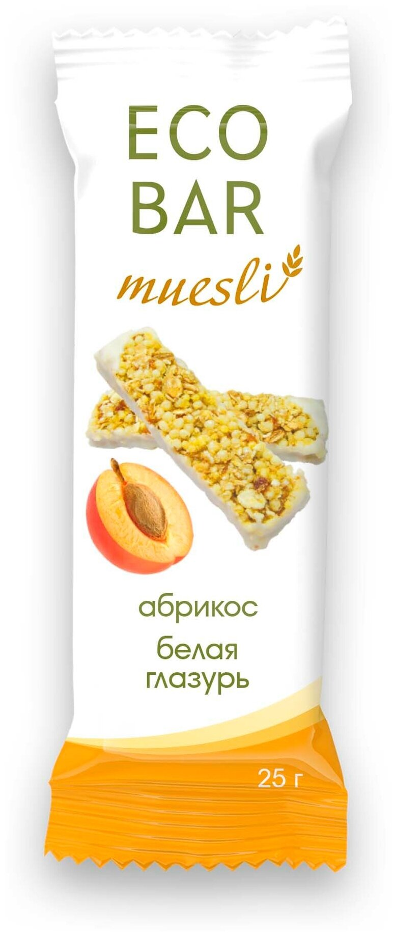 Батончик мюсли ЭкоБар абрикос в белой глазури 25 г, 20 шт