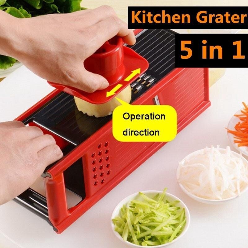 Овощерезка GRATER 5 в 1 / Мультислайсер для овощей и фруктов / Измельчитель с контейнером, красный