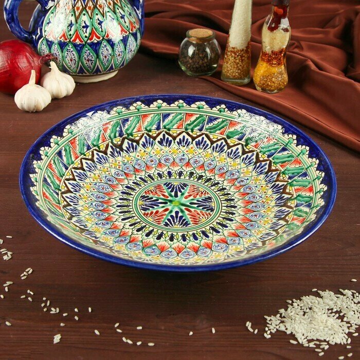 Ляган круглый, диаметр 33 см блюдо из керамики, узбекская посуда, тарелки для сервировки