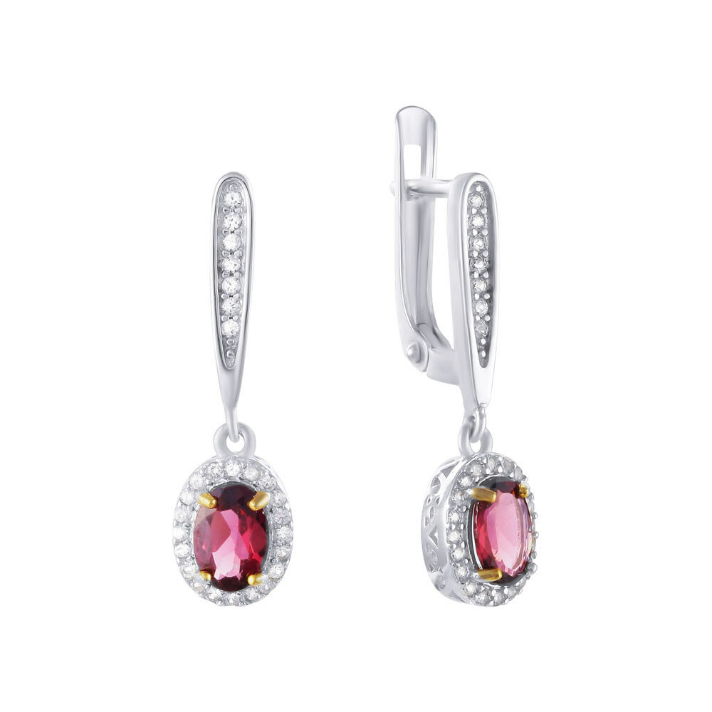 Серьги, серебро, 925 проба, фианит, гранат
