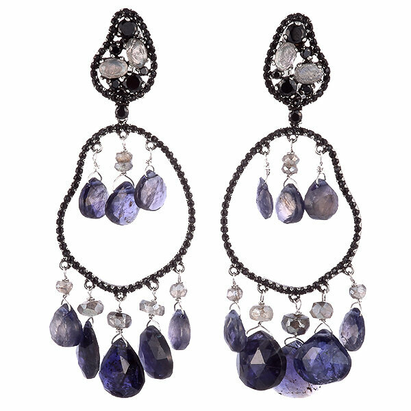 Серьги, серебро, 925 проба, лабрадорит, иолит, фианит, шпинель