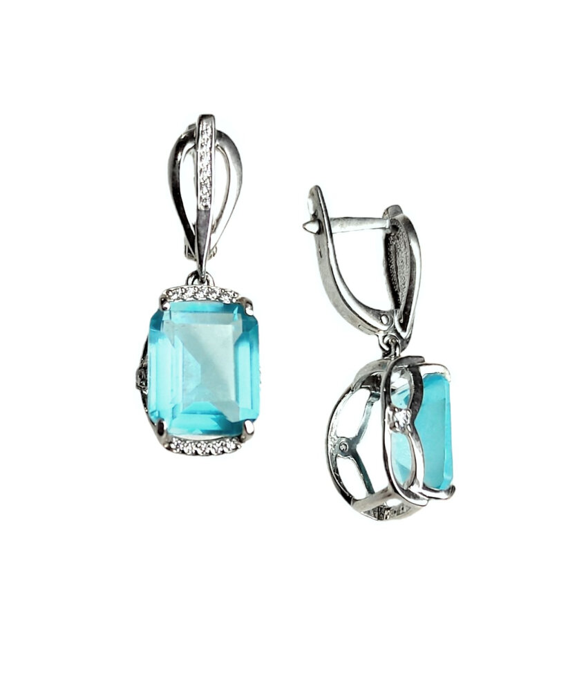 Серьги, серебро, 925 проба, фианит, топаз