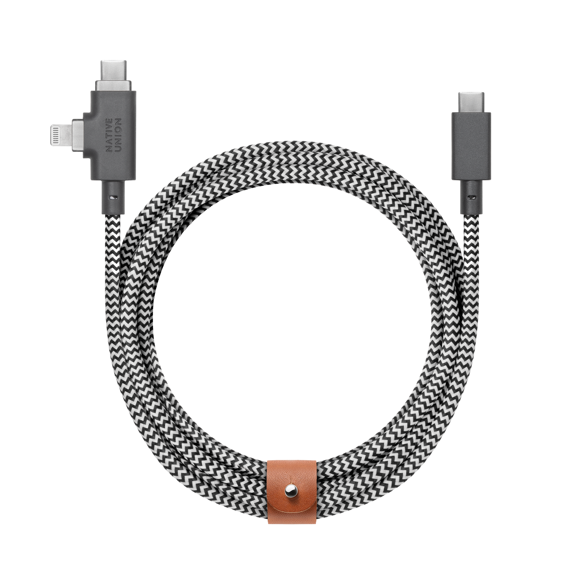 Кабель для iPhone Lightning Type-C Native Union BELT CABLE Duo Pro USB-C/Lightning, 240Вт 2,4 метра, цвет: зебра