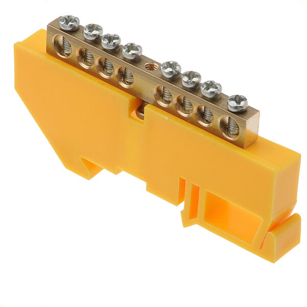 Шина N8 ноль на DIN-рейку на 8 присоединений латунь 100А желтый изолятор (4 шт. в комплекте)